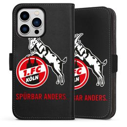 DeinDesign iPhone 13 Pro Handy Klapph&uuml;lle Handyh&uuml;lle aus Kunst Leder schwarz Flip Case Official Licensed Product Transparent 1. Fc K&ouml;ln Sideflip mit Lasche