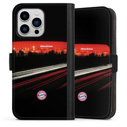 DeinDesign iPhone 13 Pro Handy Klapph&uuml;lle Handyh&uuml;lle aus Kunst Leder schwarz Flip Case Fcb Fc Bayern M&uuml;nchen Stadium Sideflip mit Lasche