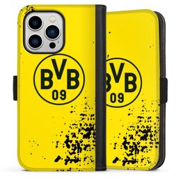DeinDesign iPhone 13 Pro Handy Klapph&uuml;lle Handyh&uuml;lle aus Kunst Leder schwarz Flip Case Borussia Dortmund Borusse Official Licensed Product Sideflip mit Lasche