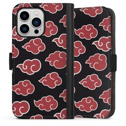 DeinDesign iPhone 13 Pro Handy Klapph&uuml;lle Handyh&uuml;lle aus Kunst Leder schwarz Flip Case Naruto Shippuden Pattern Akatsuki Sideflip mit Lasche