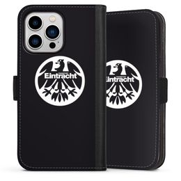 DeinDesign iPhone 13 Pro Handy Klapph&uuml;lle Handyh&uuml;lle aus Kunst Leder schwarz Flip Case Logo Eintracht Frankfurt Eagle Sideflip mit Lasche