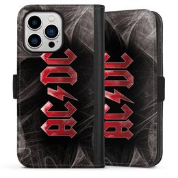 DeinDesign iPhone 13 Pro Handy Klapph&uuml;lle Handyh&uuml;lle aus Kunst Leder schwarz Flip Case Merchandise Acdc Logo Sideflip mit Lasche