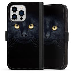 DeinDesign iPhone 13 Pro Handy Klapph&uuml;lle Handyh&uuml;lle aus Kunst Leder schwarz Flip Case Eye Cat Black Sideflip mit Lasche