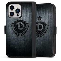 DeinDesign iPhone 13 Pro Handy Klapph&uuml;lle Handyh&uuml;lle aus Kunst Leder schwarz Flip Case Sg Dynamo Dresden Official Licensed Product Vintage Sideflip mit Lasche