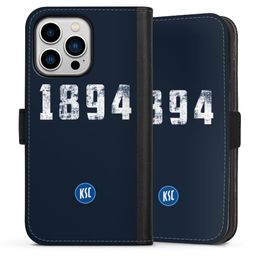 DeinDesign iPhone 13 Pro Handy Klapph&uuml;lle Handyh&uuml;lle aus Kunst Leder schwarz Flip Case Karlsruher Sc Ksc Bundesliga Sideflip mit Lasche