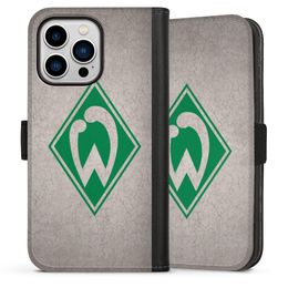 DeinDesign iPhone 13 Pro Handy Klapph&uuml;lle Handyh&uuml;lle aus Kunst Leder schwarz Flip Case Concrete Official Licensed Product Sv Werder Bremen Sideflip mit Lasche