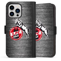 DeinDesign iPhone 13 Pro Handy Klapph&uuml;lle Handyh&uuml;lle aus Kunst Leder schwarz Flip Case Official Licensed Product Metallic Look 1. Fc K&ouml;ln Sideflip mit Lasche