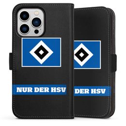 DeinDesign iPhone 13 Pro Handy Klapph&uuml;lle Handyh&uuml;lle aus Kunst Leder schwarz Flip Case Hamburger Sv Statement Hsv Sideflip mit Lasche
