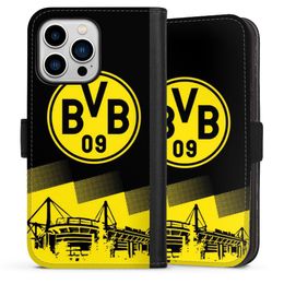DeinDesign iPhone 13 Pro Handy Klapph&uuml;lle Handyh&uuml;lle aus Kunst Leder schwarz Flip Case Borussia Dortmund Stadium Bvb Sideflip mit Lasche