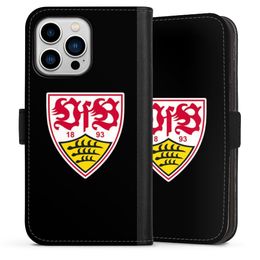 DeinDesign iPhone 13 Pro Handy Klapph&uuml;lle Handyh&uuml;lle aus Kunst Leder schwarz Flip Case Vfb Stuttgart Coat Of Arms Official Licensed Product Sideflip mit Lasche