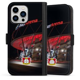DeinDesign iPhone 13 Pro Handy Klapph&uuml;lle Handyh&uuml;lle aus Kunst Leder schwarz Flip Case Official Licensed Product Bayer 04 Leverkusen Stadium Sideflip mit Lasche