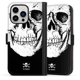 DeinDesign iPhone 13 Pro Handy Klapph&uuml;lle Handyh&uuml;lle aus Kunst Leder schwarz Flip Case Totenkopf Fc St. Pauli Official Licensed Product Sideflip mit Lasche