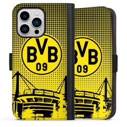 DeinDesign iPhone 13 Pro Handy Klapph&uuml;lle Handyh&uuml;lle aus Kunst Leder schwarz Flip Case Bvb Stadium Borussia Dortmund Sideflip mit Lasche