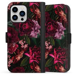 DeinDesign iPhone 13 Pro Handy Klapph&uuml;lle Handyh&uuml;lle aus Kunst Leder schwarz Flip Case Flowers Blossom Rose Sideflip mit Lasche