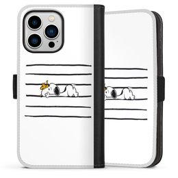 DeinDesign iPhone 13 Pro Handy Klapph&uuml;lle Handyh&uuml;lle aus Kunst Leder schwarz Flip Case Snoopy Dog Peanuts Sideflip mit Lasche