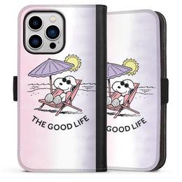 DeinDesign iPhone 13 Pro Handy Klapph&uuml;lle Handyh&uuml;lle aus Kunst Leder schwarz Flip Case Snoopy Official Licensed Product Peanuts Sideflip mit Lasche