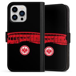 DeinDesign iPhone 13 Pro Handy Klapph&uuml;lle Handyh&uuml;lle aus Kunst Leder schwarz Flip Case Official Licensed Product Eintracht Frankfurt Stadium Sideflip mit Lasche