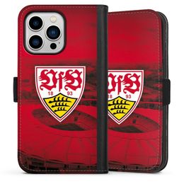 DeinDesign iPhone 13 Pro Handy Klapph&uuml;lle Handyh&uuml;lle aus Kunst Leder schwarz Flip Case Vfb Stuttgart Official Licensed Product Stadium Sideflip mit Lasche