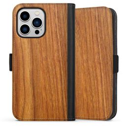 DeinDesign iPhone 13 Pro Handy Klapph&uuml;lle Handyh&uuml;lle aus Kunst Leder schwarz Flip Case Larch Wood Wooden Look Sideflip mit Lasche
