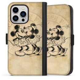 DeinDesign iPhone 13 Pro Handy Klapph&uuml;lle Handyh&uuml;lle aus Kunst Leder schwarz Flip Case Minnie Mouse Vintage Mickey Mouse Sideflip mit Lasche