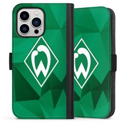 DeinDesign iPhone 13 Pro Handy Klapph&uuml;lle Handyh&uuml;lle aus Kunst Leder schwarz Flip Case Camouflage Sv Werder Bremen Official Licensed Product Sideflip mit Lasche