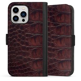 DeinDesign iPhone 13 Pro Handy Klapph&uuml;lle Handyh&uuml;lle aus Kunst Leder schwarz Flip Case Leather Crocodile Animal Print Sideflip mit Lasche