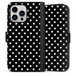 DeinDesign iPhone 13 Pro Handy Klapph&uuml;lle Handyh&uuml;lle aus Kunst Leder schwarz Flip Case Retro Points Polka Dots Sideflip mit Lasche