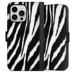 DeinDesign iPhone 13 Pro Handy Klapph&uuml;lle Handyh&uuml;lle aus Kunst Leder schwarz Flip Case Fur Muster Zebra Sideflip mit Lasche