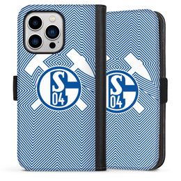 DeinDesign iPhone 13 Pro Handy Klapph&uuml;lle Handyh&uuml;lle aus Kunst Leder schwarz Flip Case Bundesliga Stripes Fc Schalke 04 Sideflip mit Lasche