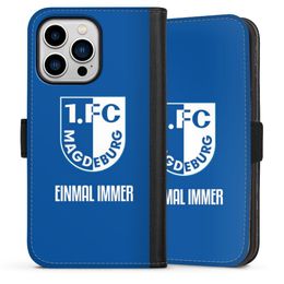 DeinDesign iPhone 13 Pro Handy Klapph&uuml;lle Handyh&uuml;lle aus Kunst Leder schwarz Flip Case Coat Of Arms Official Licensed Product 1. Fc Magdeburg Sideflip mit Lasche