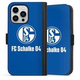 DeinDesign iPhone 13 Pro Handy Klapph&uuml;lle Handyh&uuml;lle aus Kunst Leder schwarz Flip Case Fc Schalke 04 Official Licensed Product Logo Sideflip mit Lasche