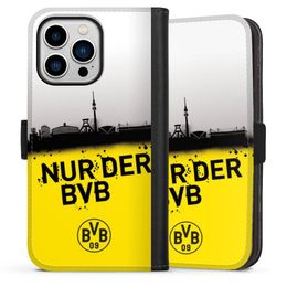 DeinDesign iPhone 13 Pro Handy Klapph&uuml;lle Handyh&uuml;lle aus Kunst Leder schwarz Flip Case Borussia Dortmund Statement Bvb Sideflip mit Lasche