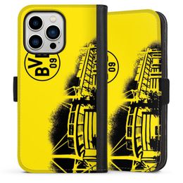 DeinDesign iPhone 13 Pro Handy Klapph&uuml;lle Handyh&uuml;lle aus Kunst Leder schwarz Flip Case Stadium Bvb Borussia Dortmund Sideflip mit Lasche