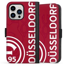 DeinDesign iPhone 13 Pro Handy Klapph&uuml;lle Handyh&uuml;lle aus Kunst Leder schwarz Flip Case Lettering F95 Fortuna D&uuml;sseldorf Sideflip mit Lasche