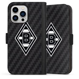 DeinDesign iPhone 13 Pro Handy Klapph&uuml;lle Handyh&uuml;lle aus Kunst Leder schwarz Flip Case Borussia M&ouml;nchengladbach Carbon Gladbach Sideflip mit Lasche