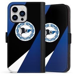 DeinDesign iPhone 13 Pro Handy Klapph&uuml;lle Handyh&uuml;lle aus Kunst Leder schwarz Flip Case Official Licensed Product Dsc Arminia Bielefeld Sideflip mit Lasche
