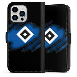 DeinDesign iPhone 13 Pro Handy Klapph&uuml;lle Handyh&uuml;lle aus Kunst Leder schwarz Flip Case Official Licensed Product Hsv Hamburger Sv Sideflip mit Lasche