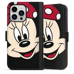 DeinDesign iPhone 13 Pro Handy Klapph&uuml;lle Handyh&uuml;lle aus Kunst Leder schwarz Flip Case Disney Minnie Mouse Official Licensed Product Sideflip mit Lasche