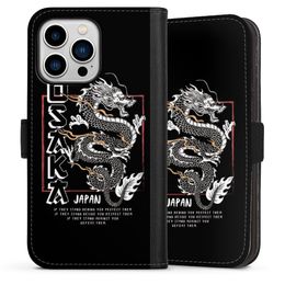 DeinDesign iPhone 13 Pro Handy Klapph&uuml;lle Handyh&uuml;lle aus Kunst Leder schwarz Flip Case Ocean Dragon Japan Sideflip mit Lasche