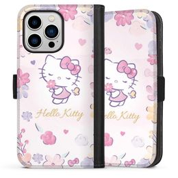 DeinDesign iPhone 13 Pro Handy Klapph&uuml;lle Handyh&uuml;lle aus Kunst Leder schwarz Flip Case Water Colour Hello Kitty Merchandise Sideflip mit Lasche