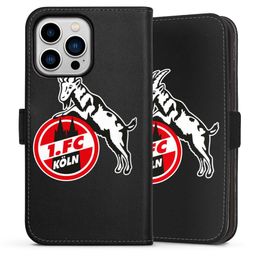 DeinDesign iPhone 13 Pro Handy Klapph&uuml;lle Handyh&uuml;lle aus Kunst Leder schwarz Flip Case Transparent Logo 1. Fc K&ouml;ln Sideflip mit Lasche