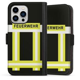 DeinDesign iPhone 13 Pro Handy Klapph&uuml;lle Handyh&uuml;lle aus Kunst Leder schwarz Flip Case Fire Fighters Job Fire Fighter Sideflip mit Lasche