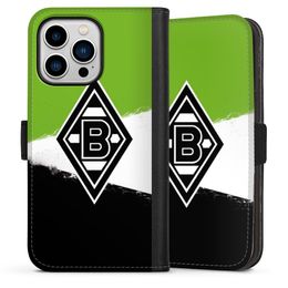 DeinDesign iPhone 13 Pro Handy Klapph&uuml;lle Handyh&uuml;lle aus Kunst Leder schwarz Flip Case Borussia M&ouml;nchengladbach Bmg Official Licensed Product Sideflip mit Lasche