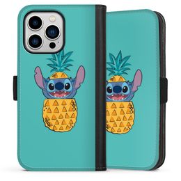 DeinDesign iPhone 13 Pro Handy Klapph&uuml;lle Handyh&uuml;lle aus Kunst Leder schwarz Flip Case Disney Lilo & Stitch Pineapple Sideflip mit Lasche