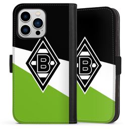 DeinDesign iPhone 13 Pro Handy Klapph&uuml;lle Handyh&uuml;lle aus Kunst Leder schwarz Flip Case Borussia M&ouml;nchengladbach Official Licensed Product Gladbach Sideflip mit 