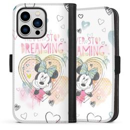 DeinDesign iPhone 13 Pro Handy Klapph&uuml;lle Handyh&uuml;lle aus Kunst Leder schwarz Flip Case Official Licensed Product Minnie Mouse Disney Sideflip mit Lasche