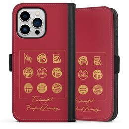 DeinDesign iPhone 13 Pro Handy Klapph&uuml;lle Handyh&uuml;lle aus Kunst Leder schwarz Flip Case Merchandise Fc Bayern M&uuml;nchen Fcb 125 Jahre Sideflip mit Lasche