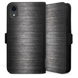 DeinDesign iPhone Xr Handy Klapph&uuml;lle Handyh&uuml;lle aus Kunst Leder schwarz Flip Case Metal Metallic Look Anthracite Sideflip mit langer Lasche