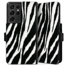 DeinDesign Galaxy S21 Ultra 5G Handy Klapph&uuml;lle Handyh&uuml;lle aus Kunst Leder schwarz Flip Case Fur Muster Zebra Sideflip mit Lasche