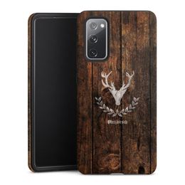 DeinDesign Galaxy S20 FE Handy Panzer Handyh&uuml;lle robuste Outdoor H&uuml;lle Schutzh&uuml;lle matt Wood Deer Wooden Look Tough Case